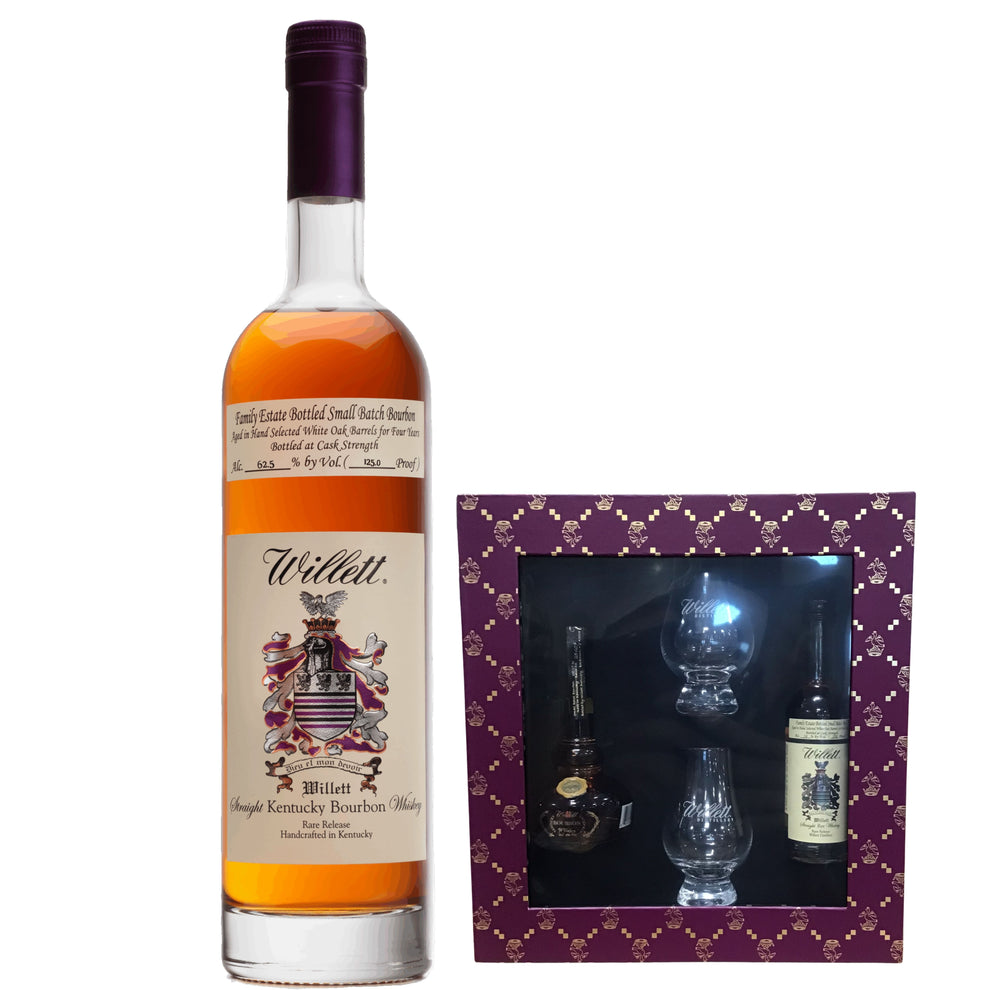 Willett Bourbon Cask Strength 4YR + Willett Gift Set With Glasses ...